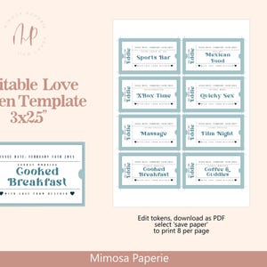 Love Coupon Template, Printable Valentines Gift Voucher, Custom ...