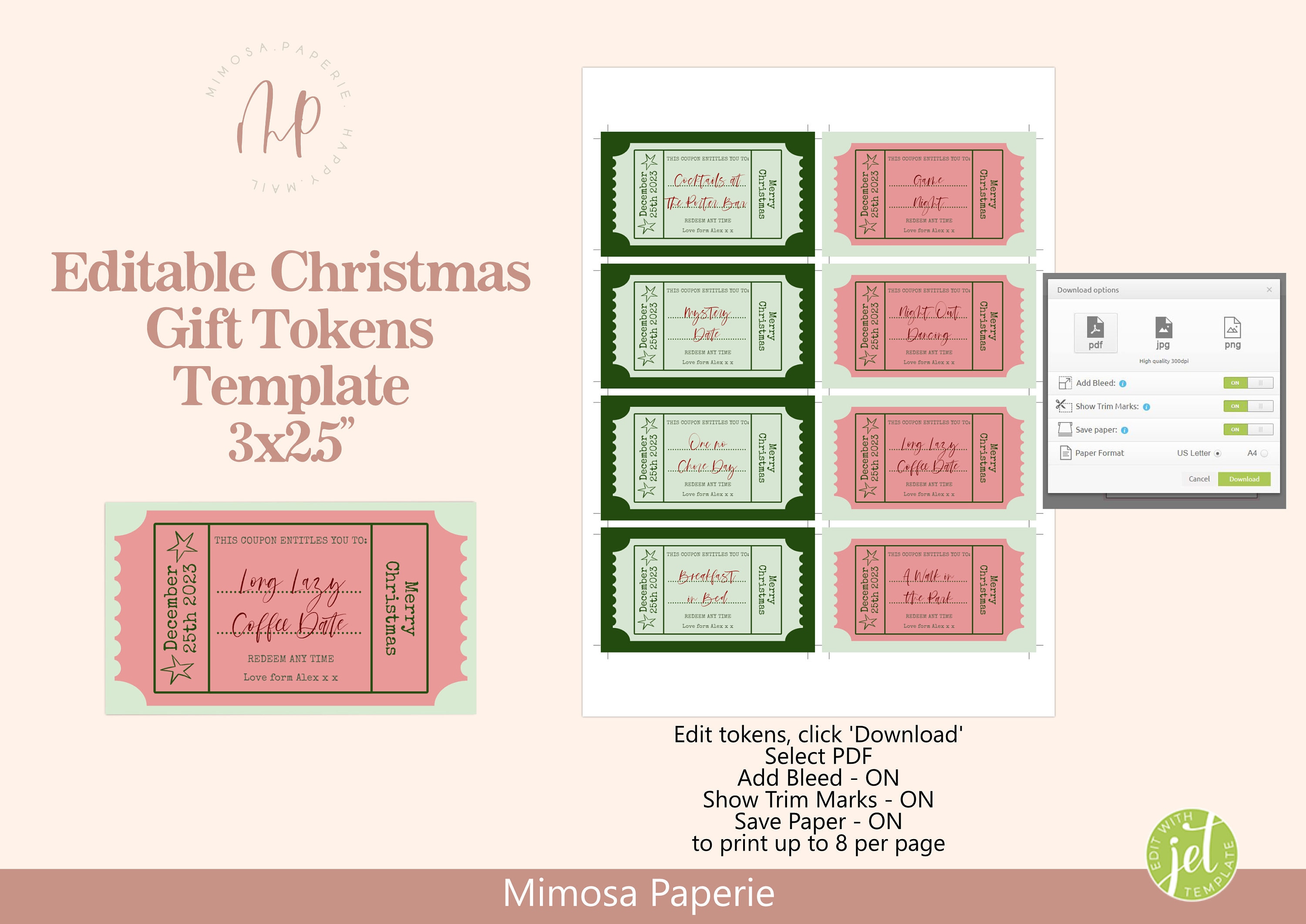 Christmas Gift Tokens Editable Custom Love Tokens - Etsy