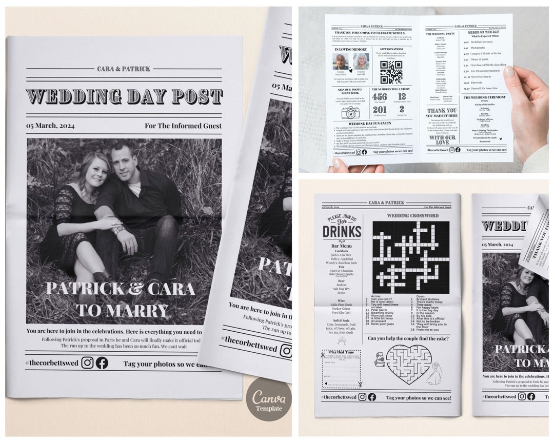 Wedding Program Newspaper Template Editable Printable Wedding Program ...