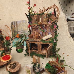 Fairy House Kitchen - Stove, Table With Stools and a Set of Shelves ...