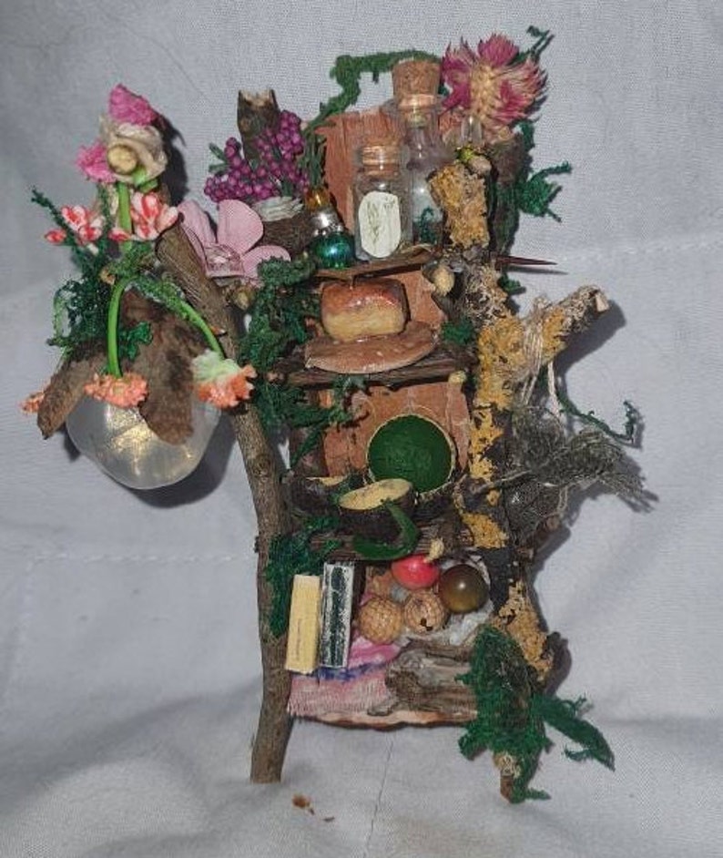 Fairy House Kitchen - Stove, Table With Stools and a Set of Shelves ...