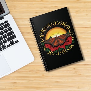 Vibrant Spiral Notebook Featuring Monarch Butterflies, Roses, and a ...