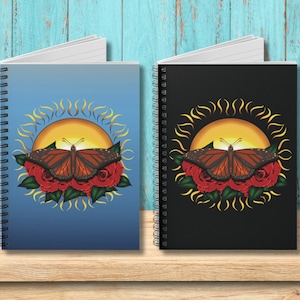 Vibrant Spiral Notebook Featuring Monarch Butterflies, Roses, and a ...