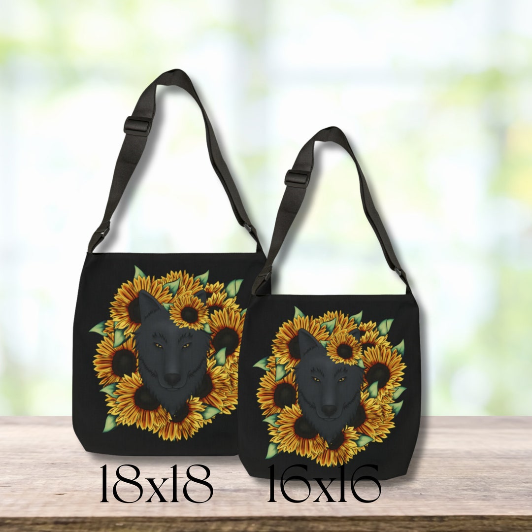 Sunflower Wolf Adjustable Tote Bag Rustic Tattoo Design - Etsy