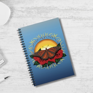Vibrant Spiral Notebook Featuring Monarch Butterflies, Roses, and a ...