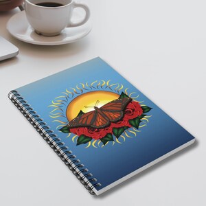 Vibrant Spiral Notebook Featuring Monarch Butterflies, Roses, and a ...