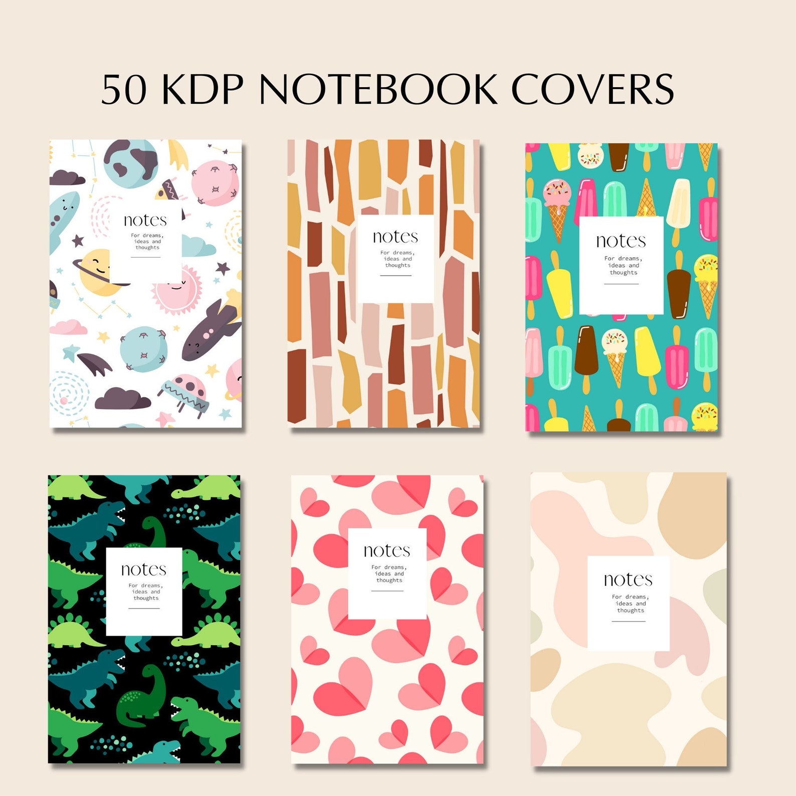 50 KDP Notebook Covers + 150 Lined Pages - 6 X 9" - KDP Book Covers ...