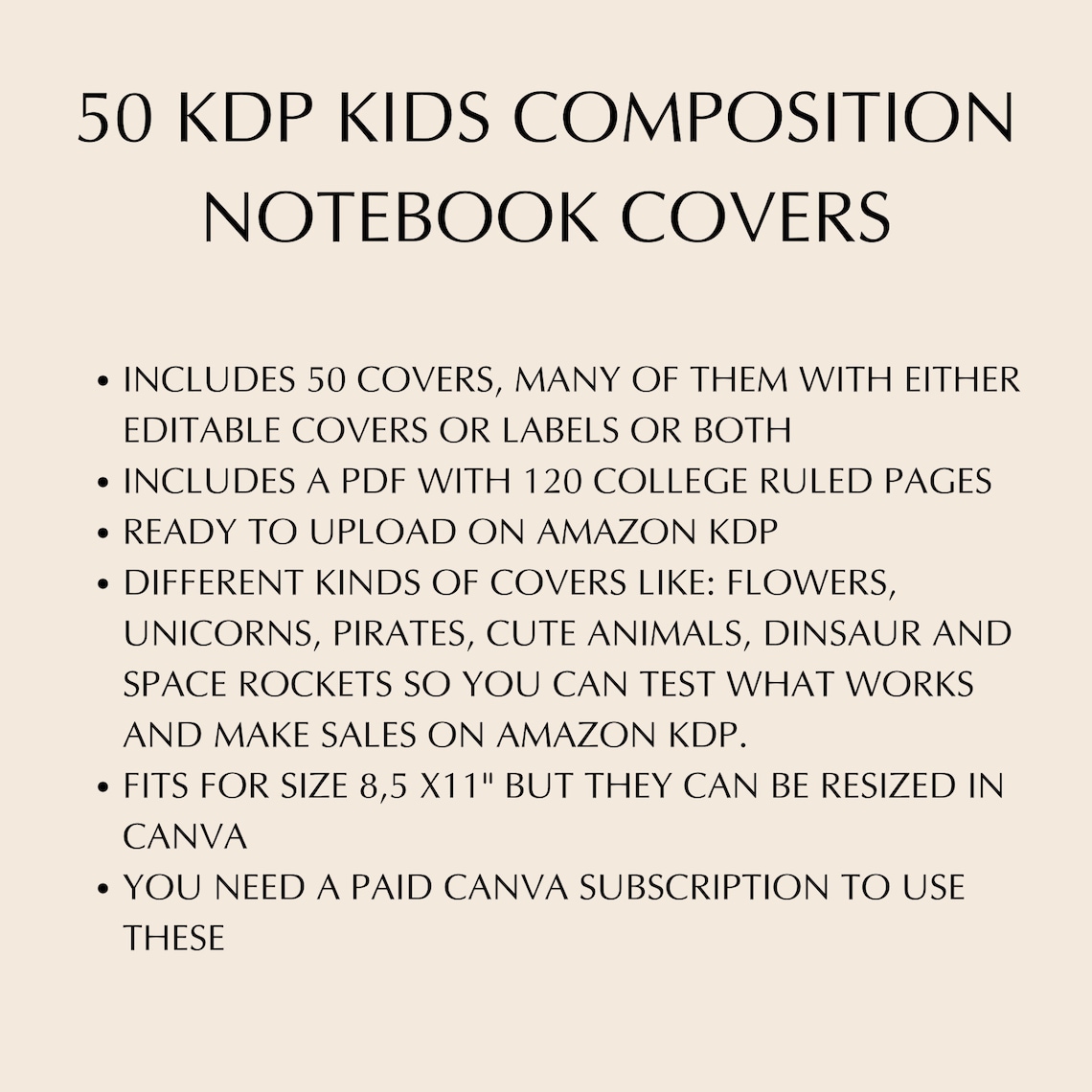 50 KDP Kids Composition Notebook Covers + 120 Lined Pages - 8.5 X 11 ...