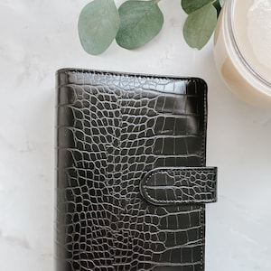 A6 Black Croc Budget Binder | 6-ring Binder | Cash Envelopes Binder for ...
