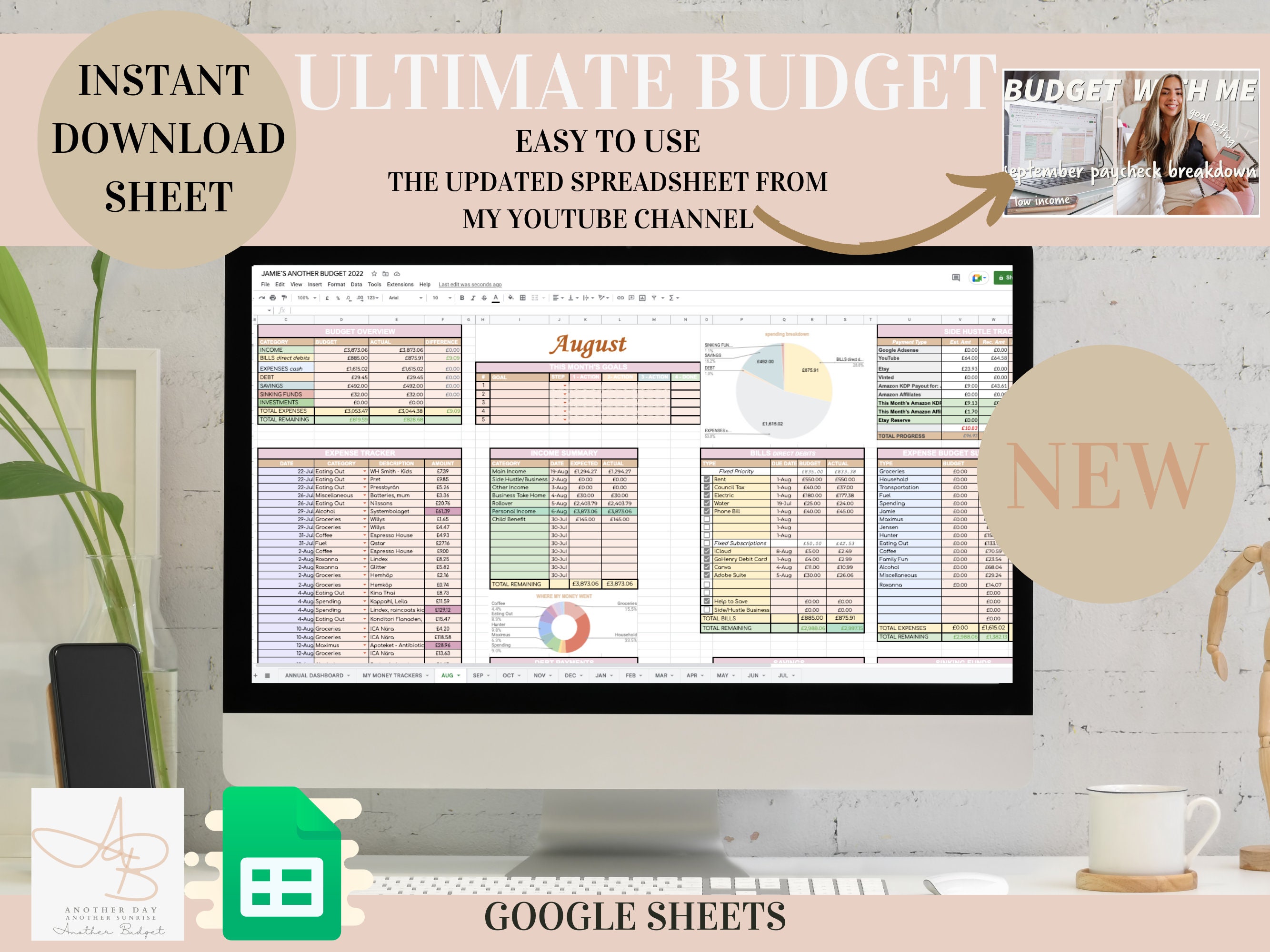 ULTIMATE Monthly Budget Spreadsheet • Google Sheets Budget Template ...