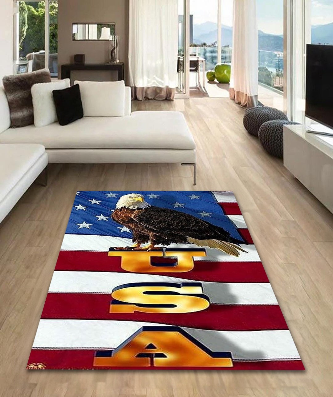 Patriotic Eagle USA Flag Rectangular Carpet, Rug, Man Cave, Decoration ...