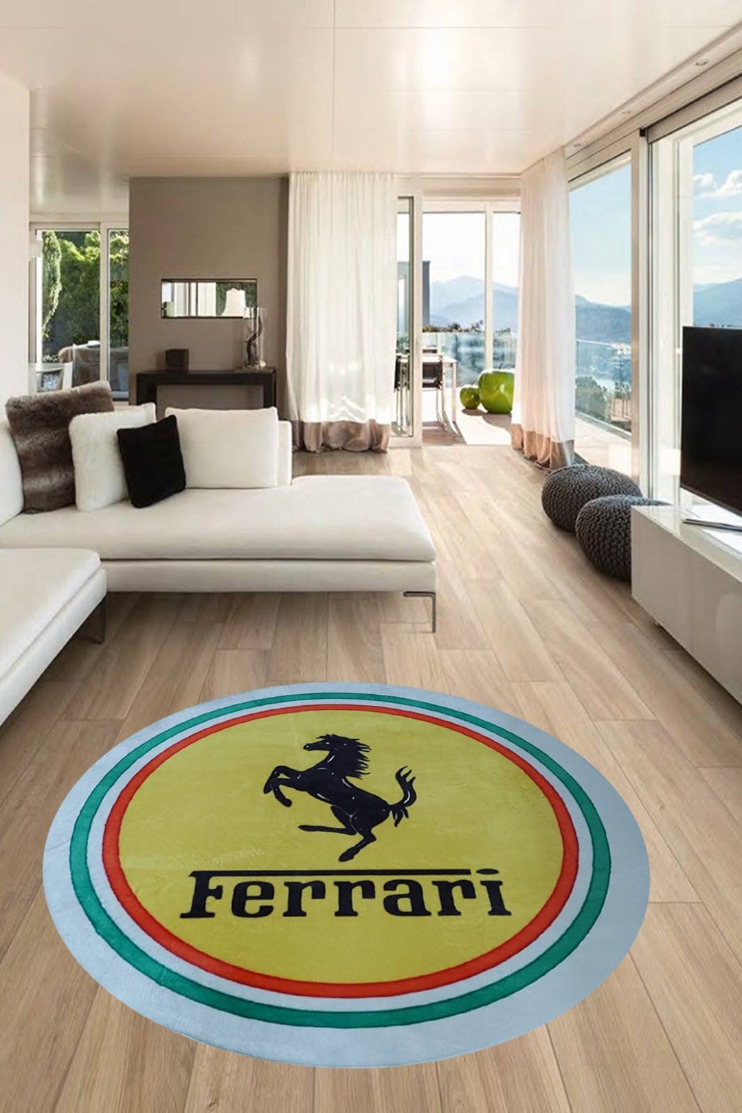 Ferrari Logo Round Carpet Man Cave Decoration Livingroom - Etsy