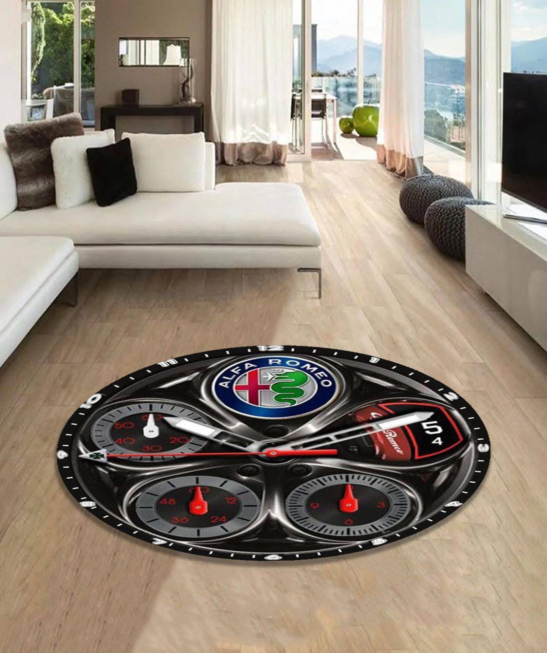Alfa Romeo Clock Round Carpet, Man Cave, Decoration, Livingroom, Car ...