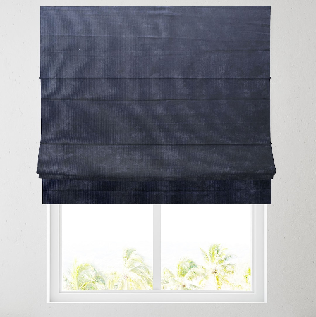 Navy Ribbed Lined Roman Blind - Choice of Deluxe or Standard Headrail ...