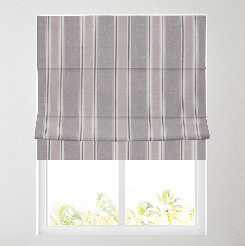 Cornwall Grey Stripe Roman Blind- Deluxe Headrail Upgrade Available ...
