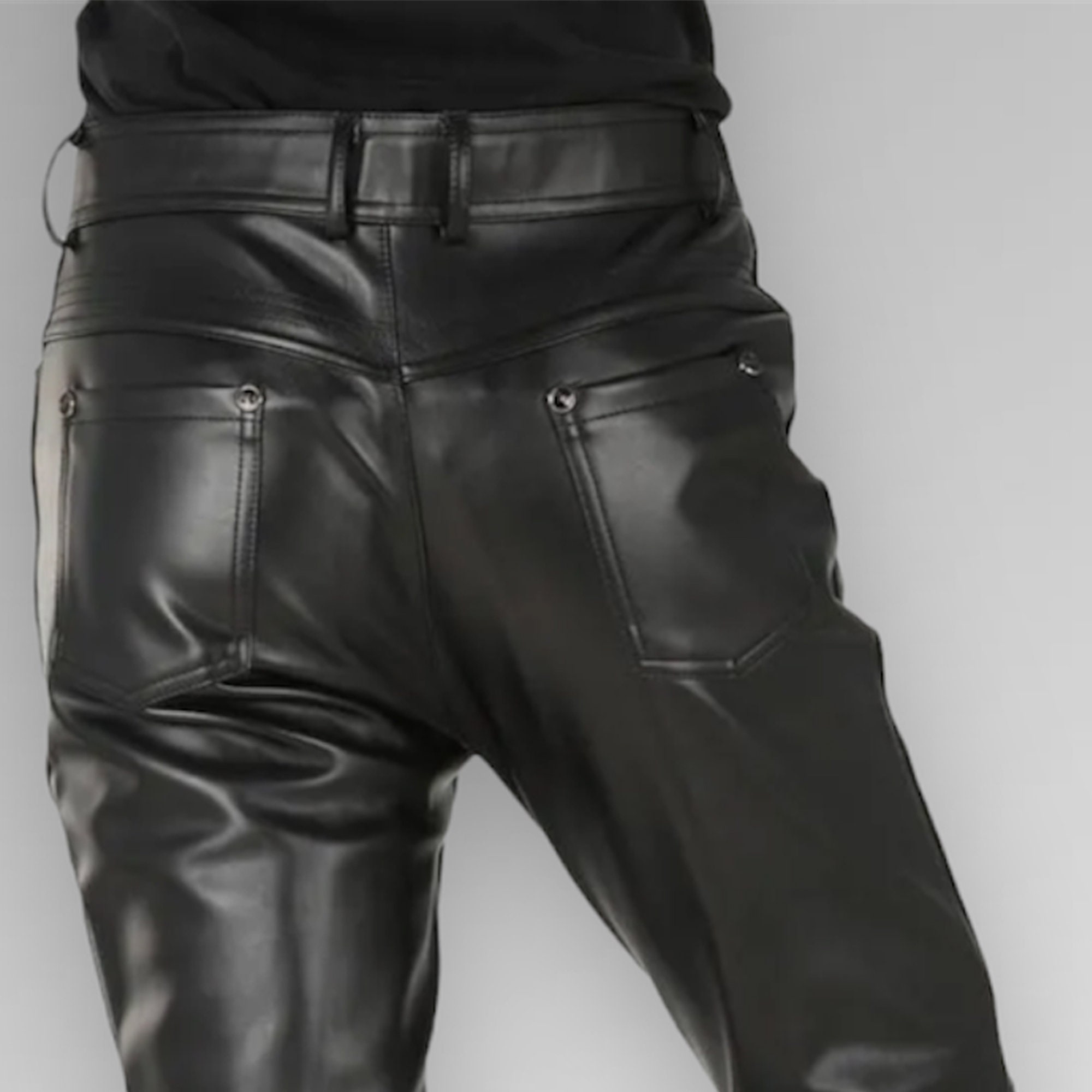 Men's Slim Fit Gay Leather Pant Genuine Lambskin Leather Black Color ...