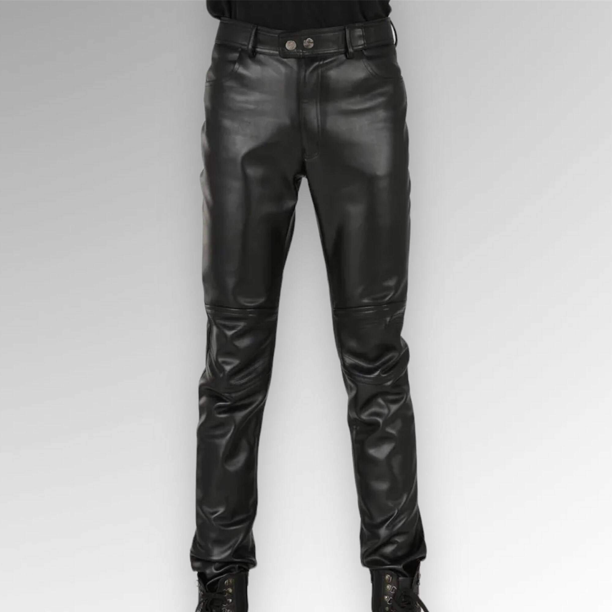 Men's Slim Fit Gay Leather Pant Genuine Lambskin Leather Black Color ...