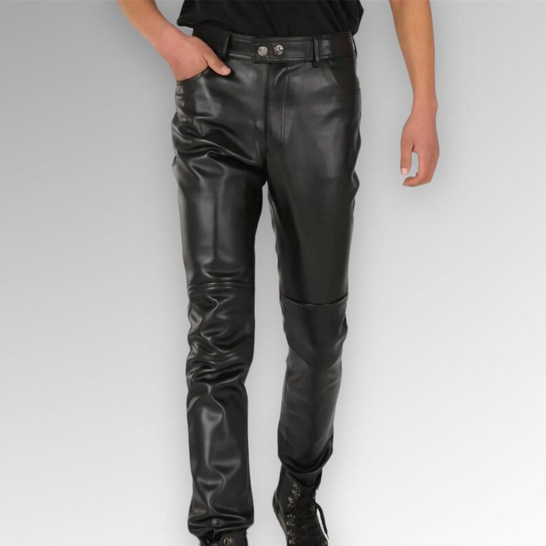 Men's Slim Fit Gay Leather Pant Genuine Lambskin Leather Black Color ...