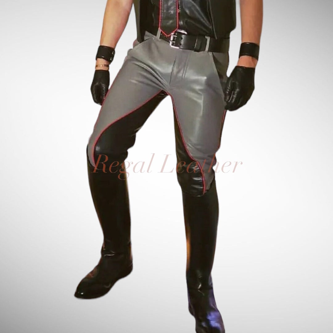 Genuine Sheep Skin Leather Pants, Grey Color Slim Fit Leather Pants for ...