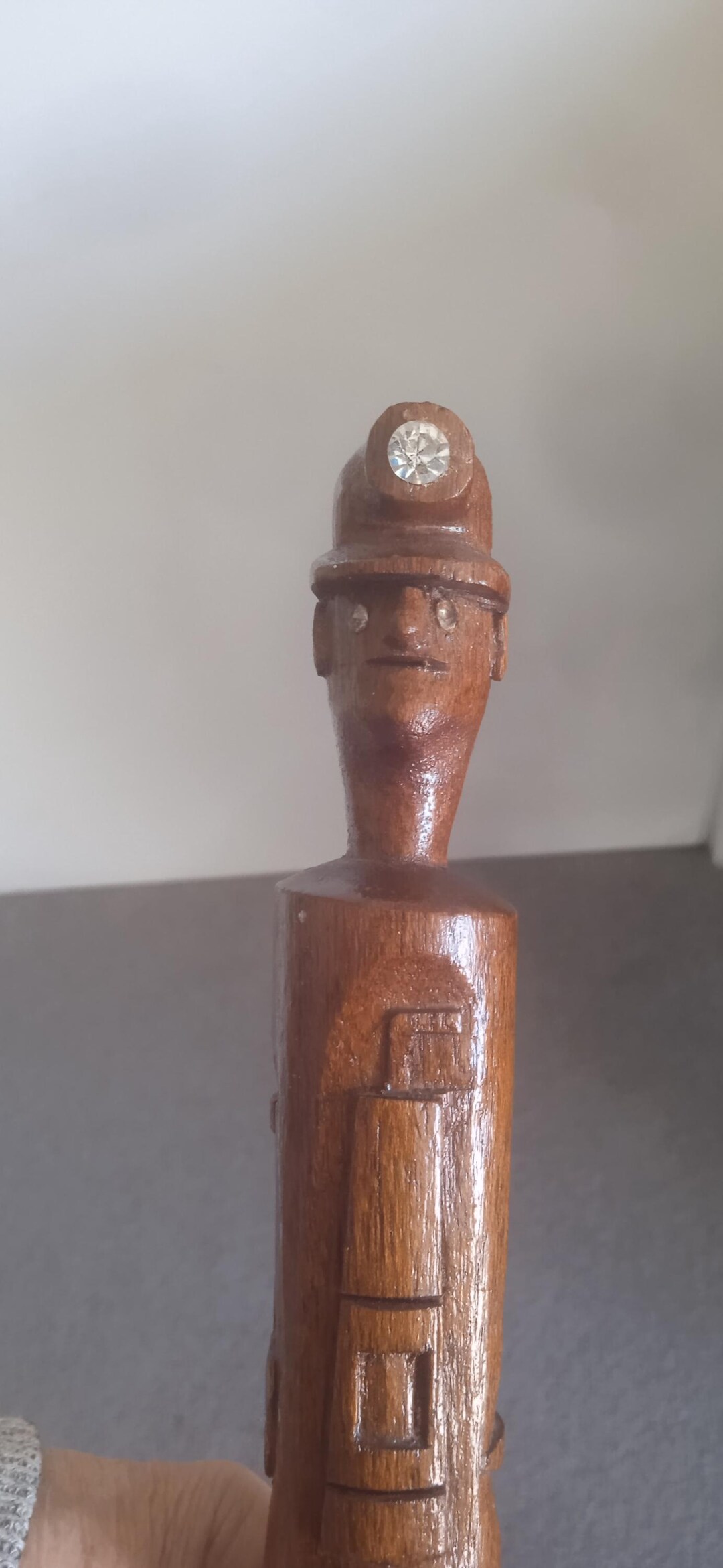 Vintage Folk Art Walking Stick, Carved Miners Head With Jewels ...