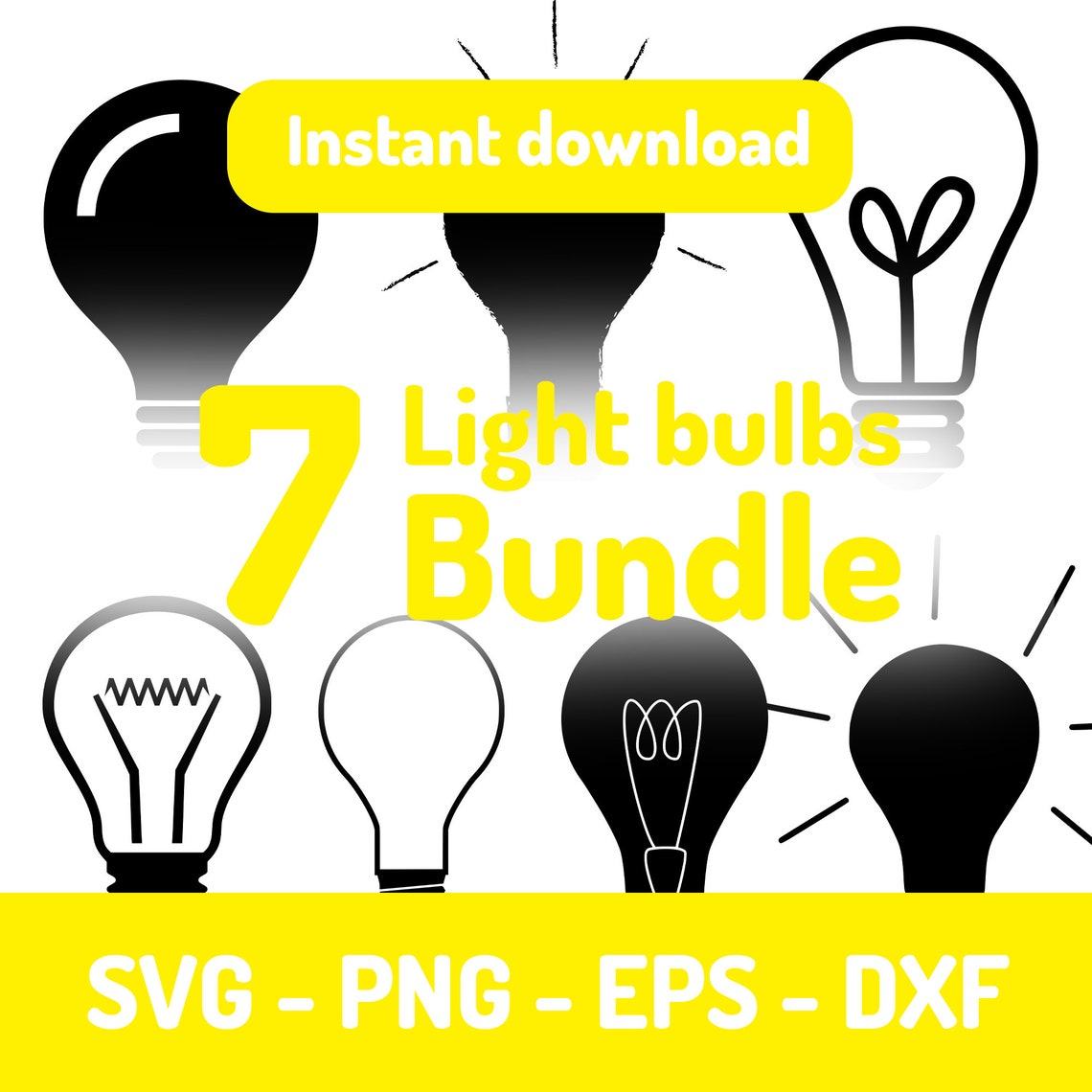 7 Light Bulbs Bundle, Printable PNG, SVG, .eps, .dxf - Etsy