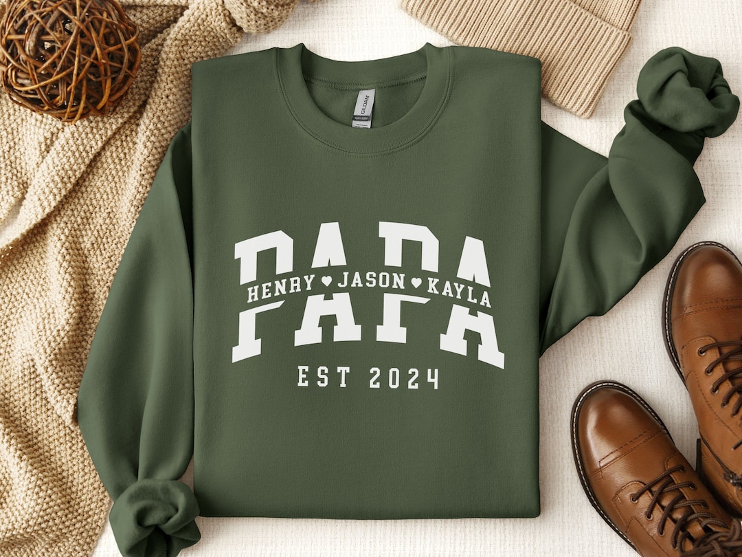 Custom Papa Sweatshirt With Kids Names, Custom Papa Shirt, Fathers Day ...