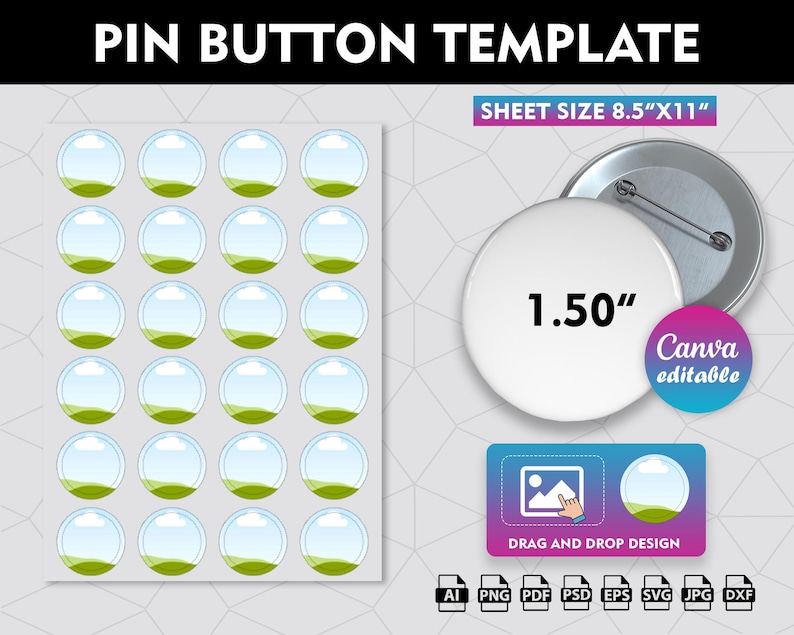 Button Pin Template: SVG, PNG, JPG, Canva Editable (digital Download ...