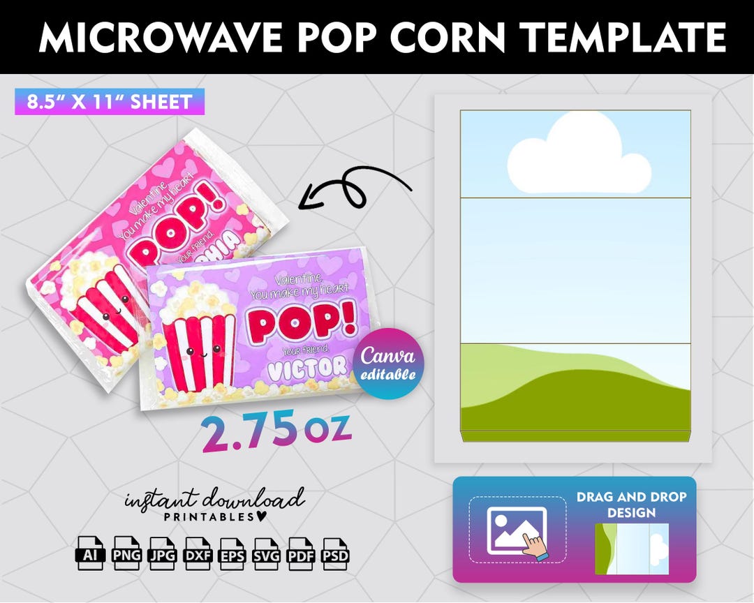 2.75 Oz Pop Corn Label Template, Microwave Popcorn Wrapper Template ...