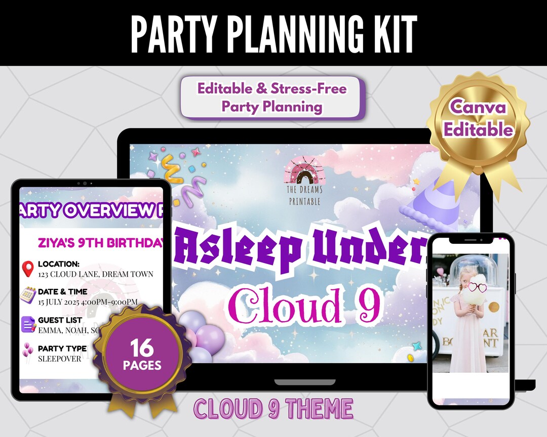 Cloud 9 Party Planning Kit, Canva Editable (digital Download) - Etsy