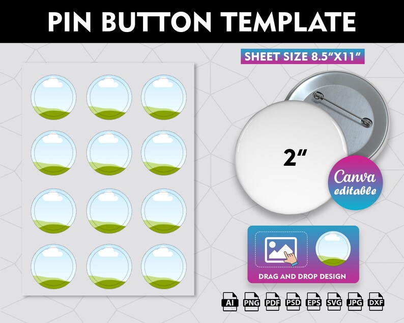 Button Pin Template: SVG, PNG, JPG, Canva Editable (digital Download ...