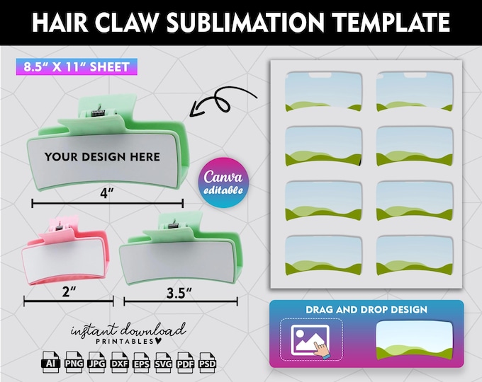 Hair Claw Clip Template, Editable Hair Clip, Hair Claw Clip Sublimation ...