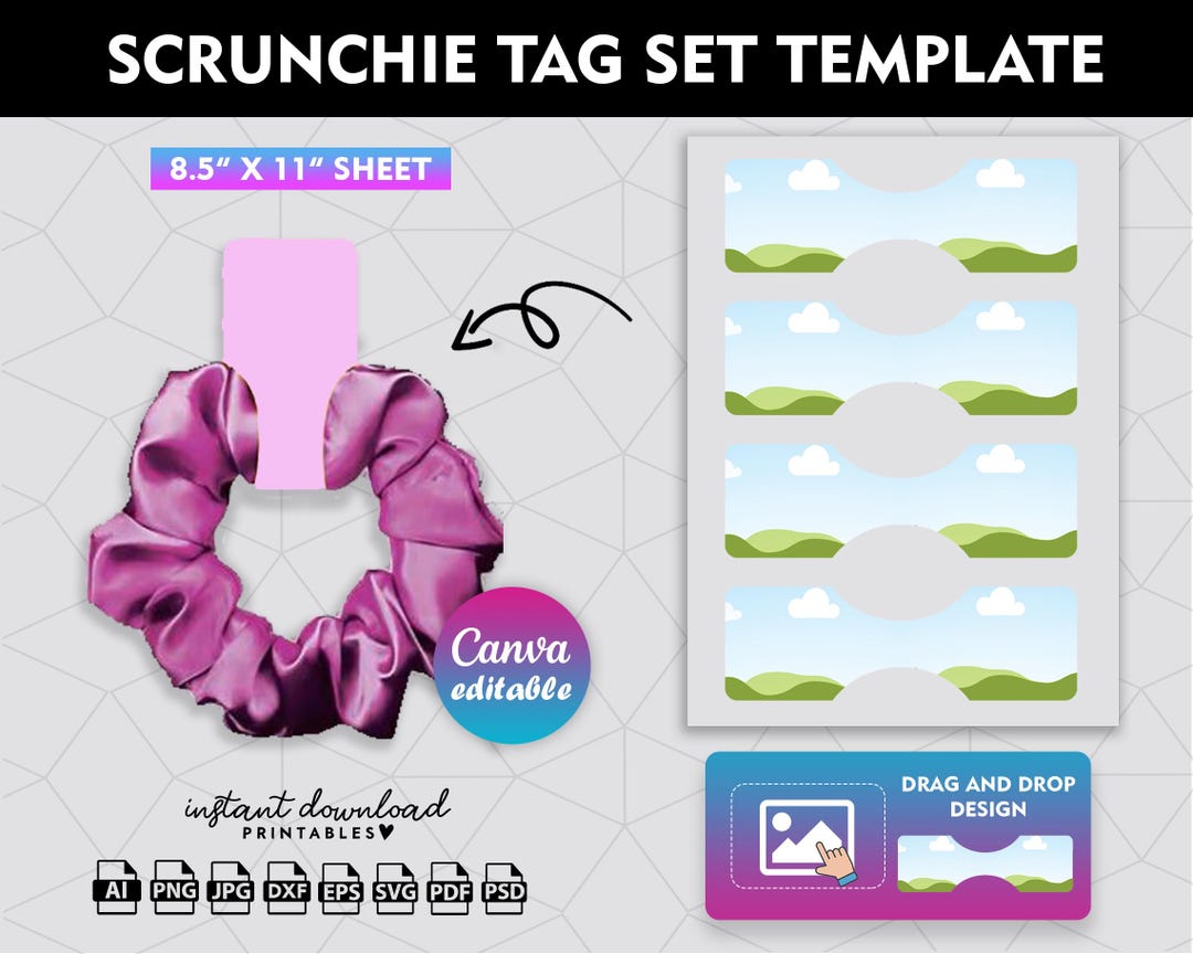 Scrunchie Tag Template, Scrunchie Tag Svg, Scrunchie Label Template ...