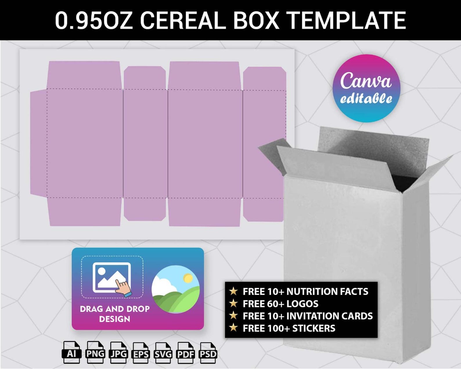 0.95 Oz Cereal Box Template, Cereal Packaging Template, Cereal Box Svg ...