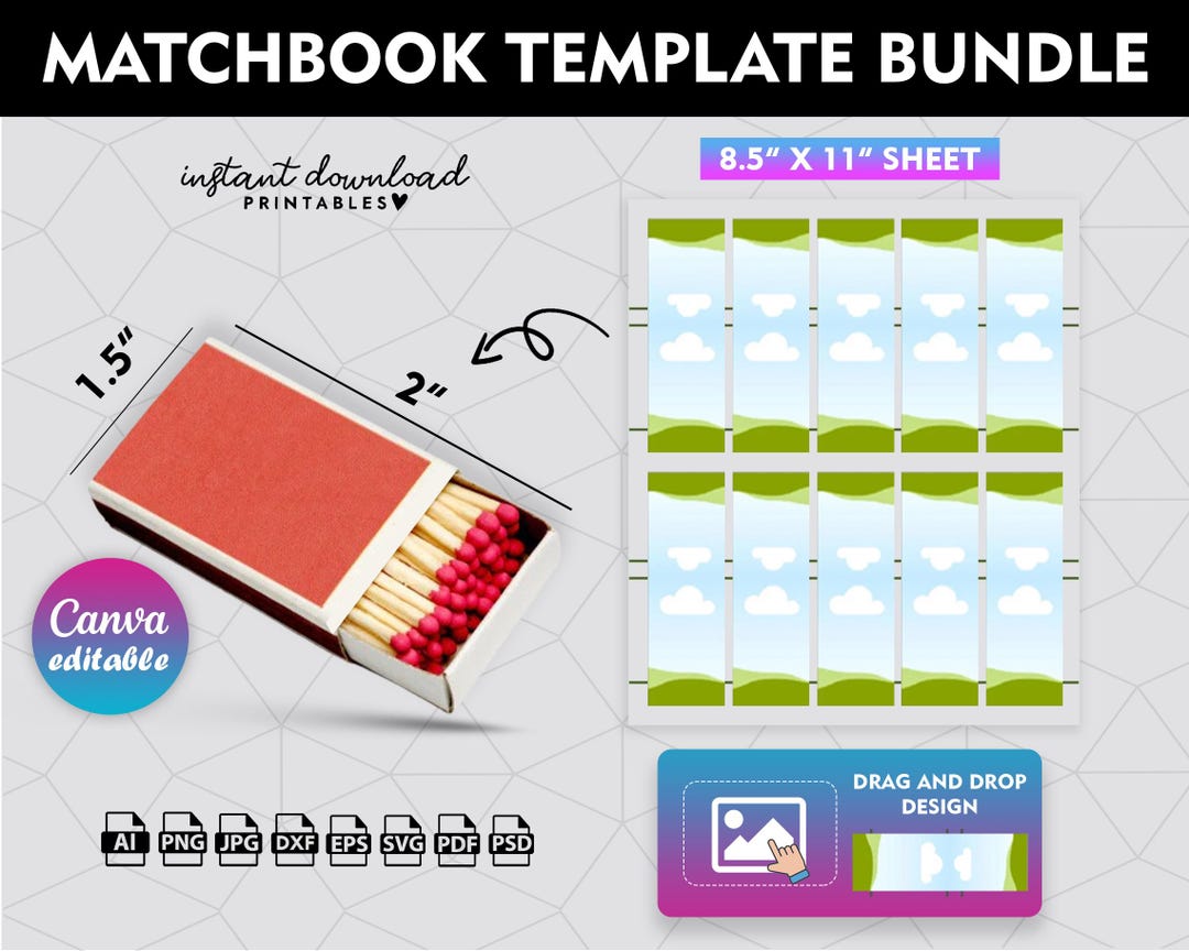 Matchbook Template, Match Book Svg, Matchbook Label Template, Matchbox ...