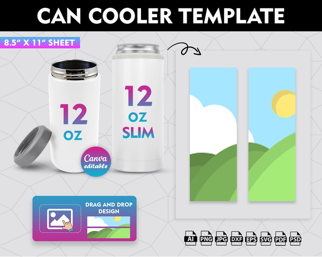 12oz Can Cooler & 12oz Slim Can Cooler Template, Sublimation Template ...