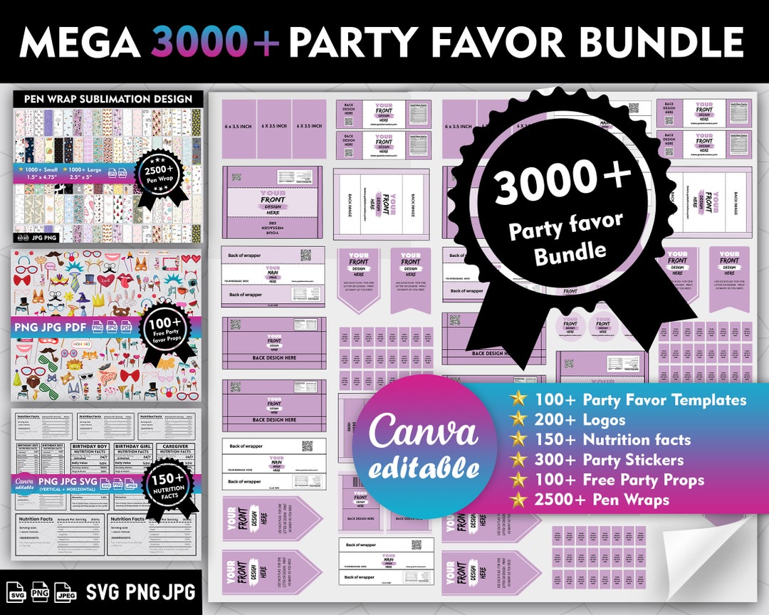 3000+ Party Favor Bundle, Party Favor Templates, Chip Bag Template ...