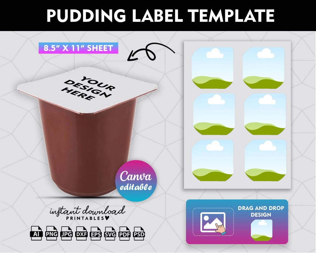 Pudding Top Label Template, Wrapper, Canva Editable, Canva Frame ...