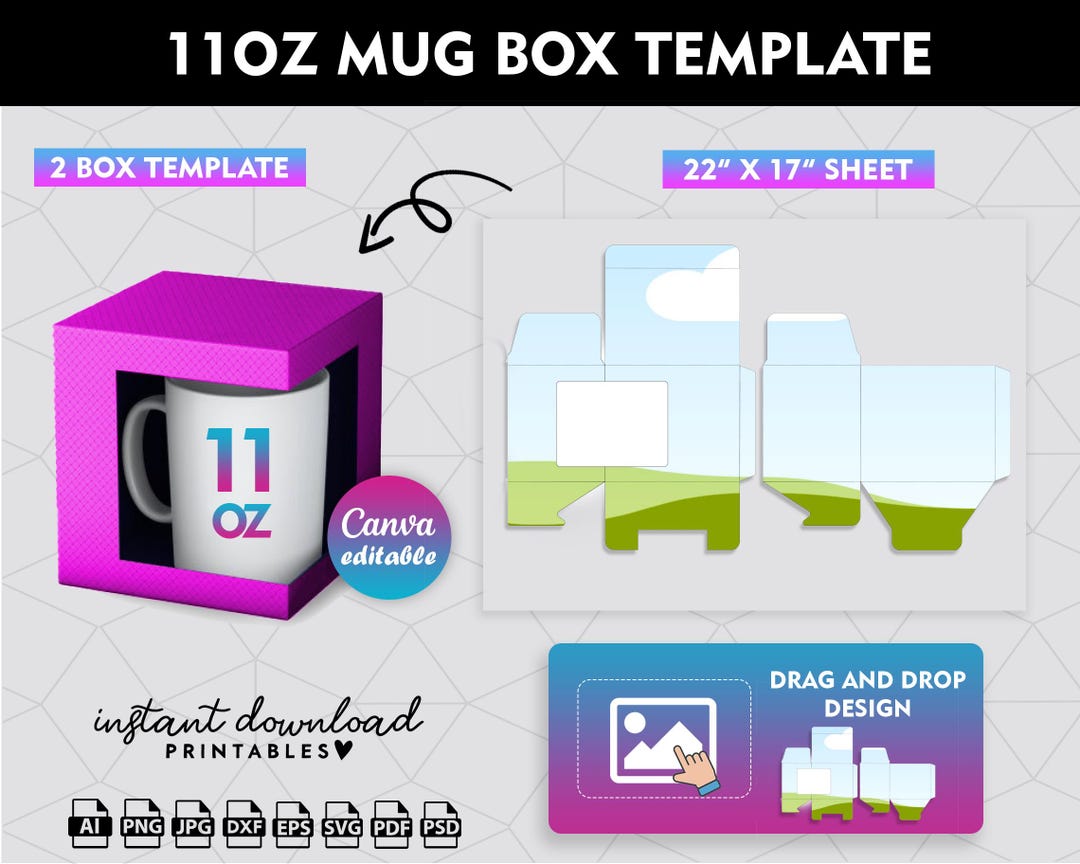11oz, 15oz Mug Box Template Bundle, Mug Box Svg, Mug Box Template, Mug ...