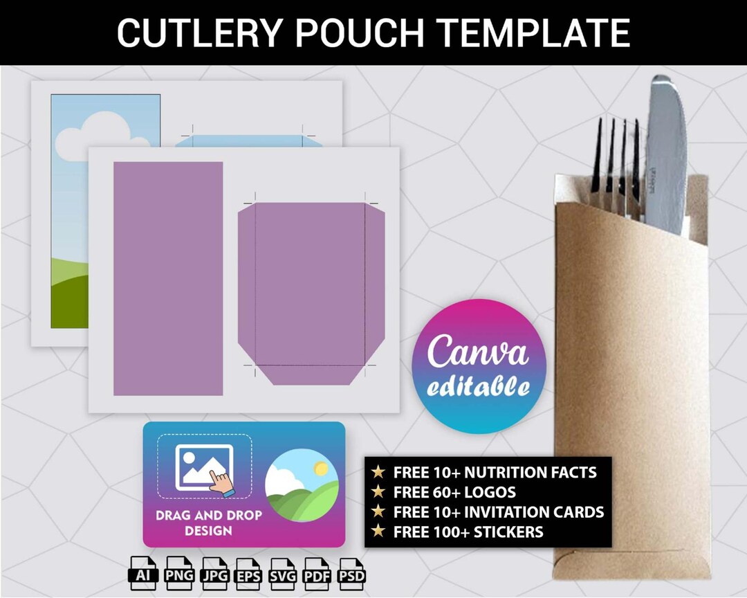 Cutlery Pouch Template, Cutlery Set Template, Cutlery Paper Holder ...