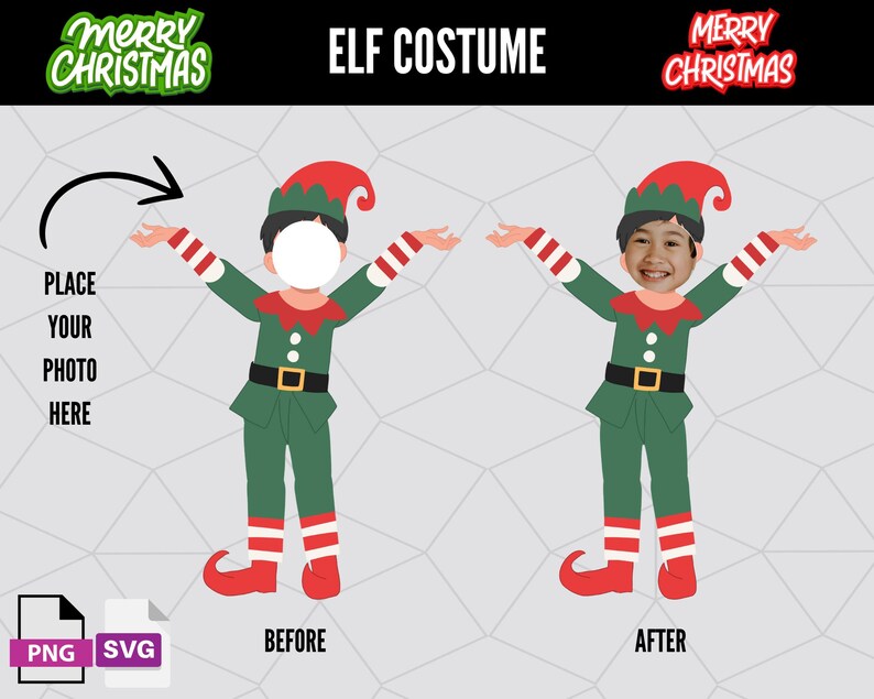 Christmas Add Your Own Photo Face, DIY Elf Yourself PNG Bundle, Elf ...