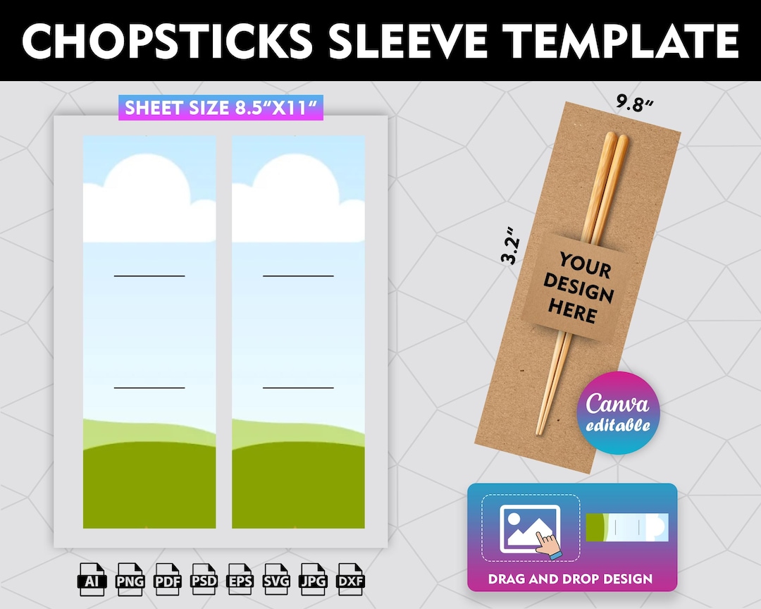 Chopsticks Sleeve Template: Japanese Chopstick Pocket (canva Editable ...