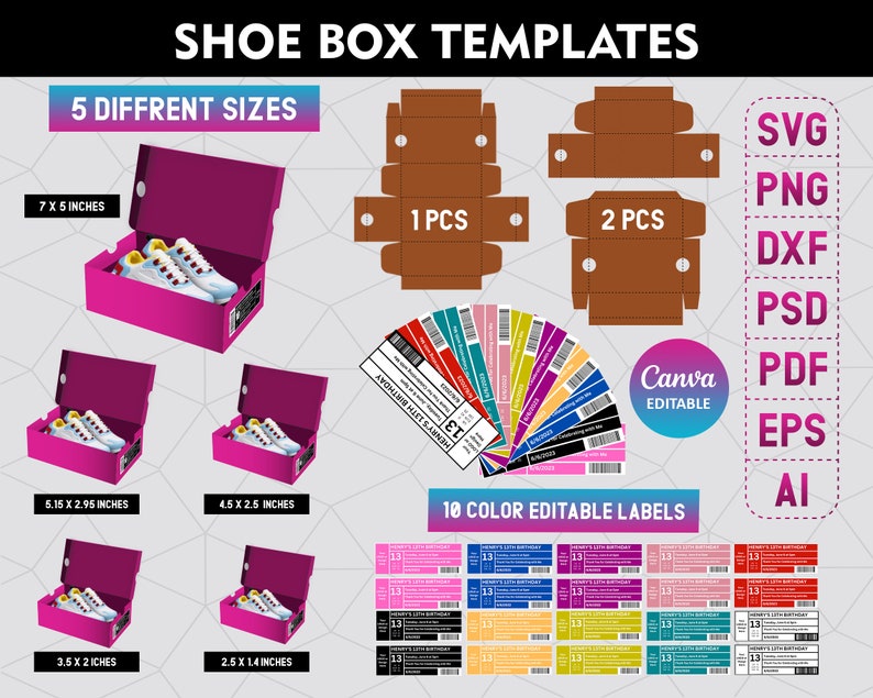 Shoe Box Template Bundle, Sneaker Box Template Bundle Svg, Shoe Box ...
