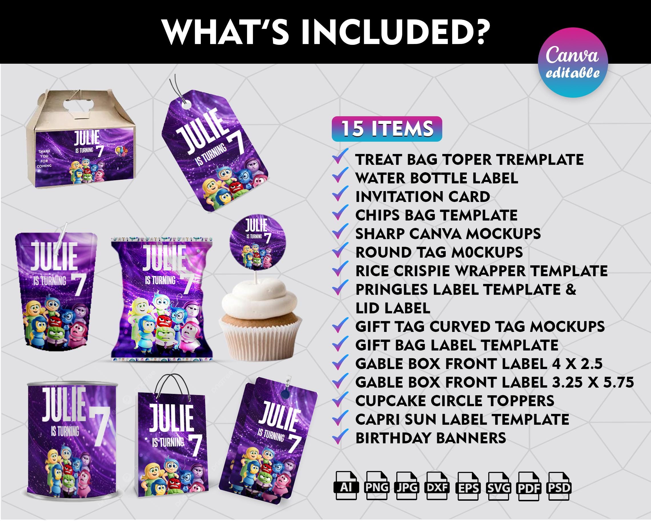Inside Out Birthday Party Favor Bundle, Custom Labels (digital Download ...