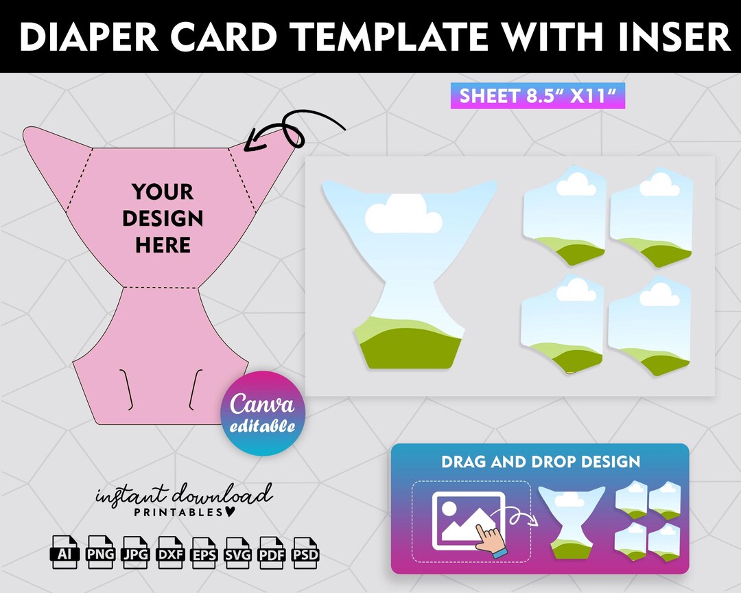 Diaper Card Template, Diaper Card Template With Inser, Baby Shower ...