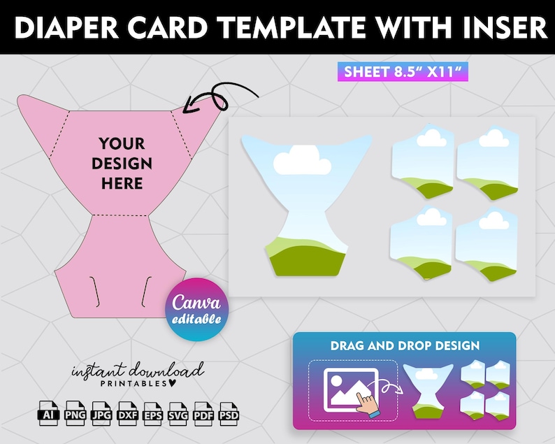 Diaper Card Template, Baby Shower Announcement (canva Editable) - Etsy