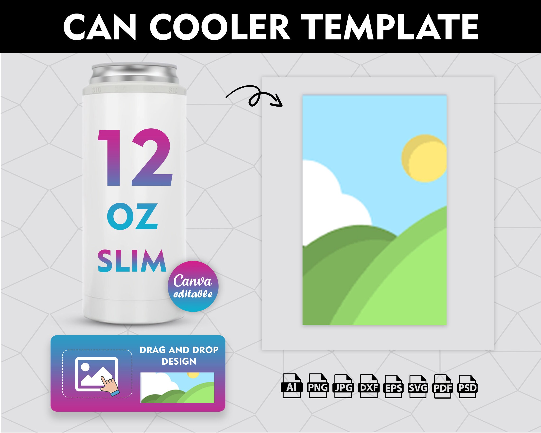12oz Can Cooler Sublimation Template, Canva Editable (digital Download ...