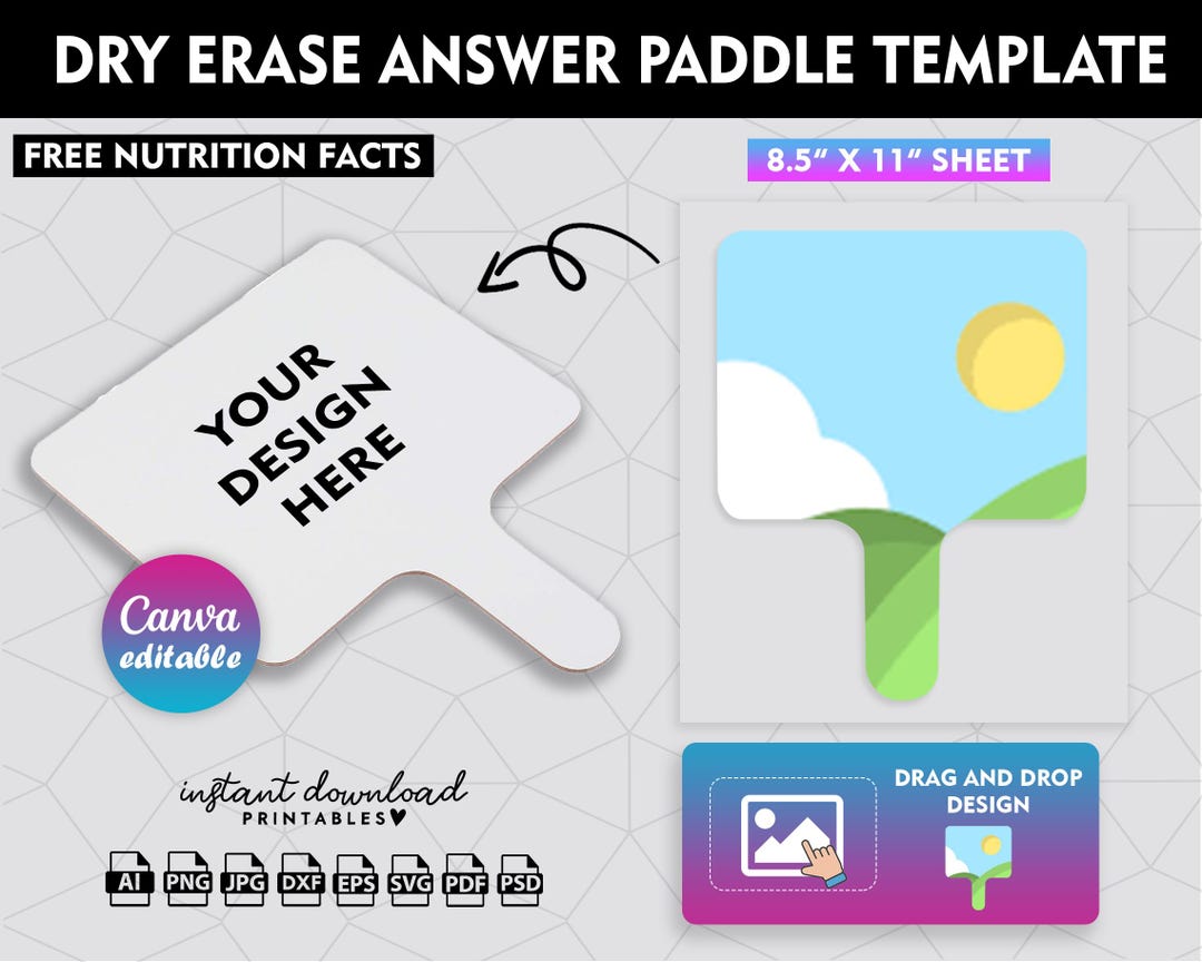 Dry Erase Answer Paddle Template Svg, Blank Paddle Board Template, Fan ...