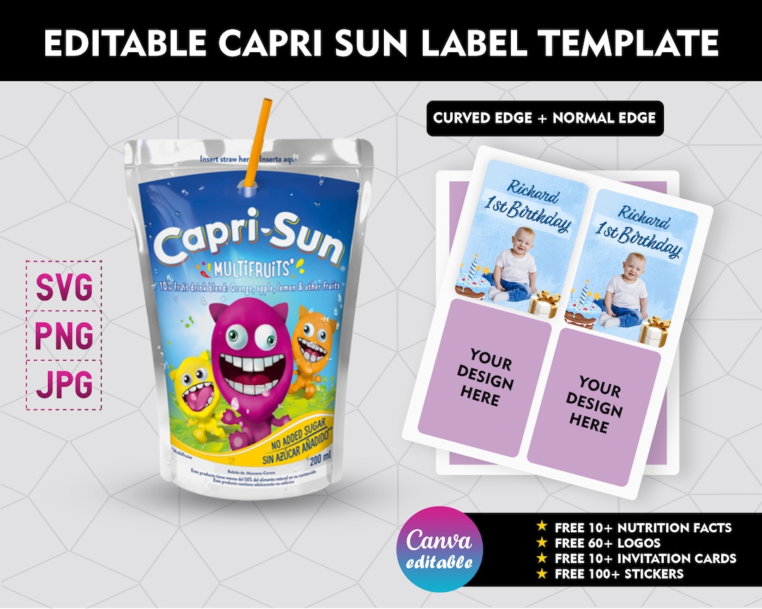 Capri Sun Template, Blank Capri Sun Template, Juice Pouch Label, Juice ...