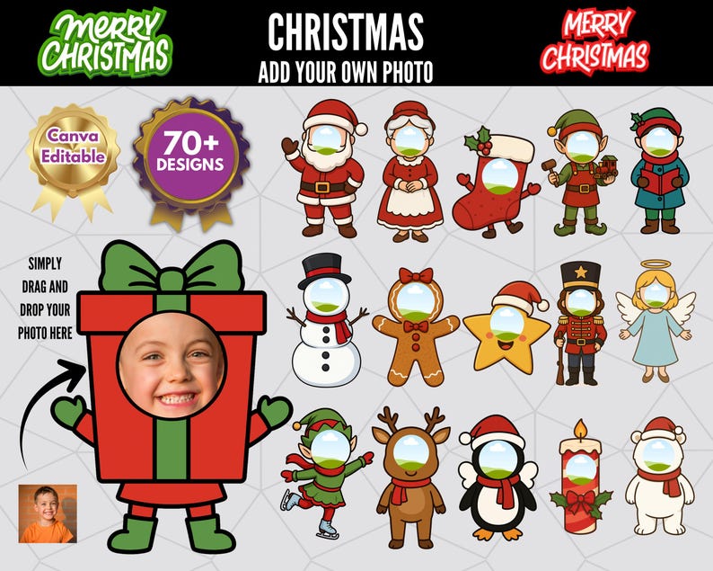 Christmas Add-your-own Face PNG, DIY Elf (canva Editable) - Etsy Australia