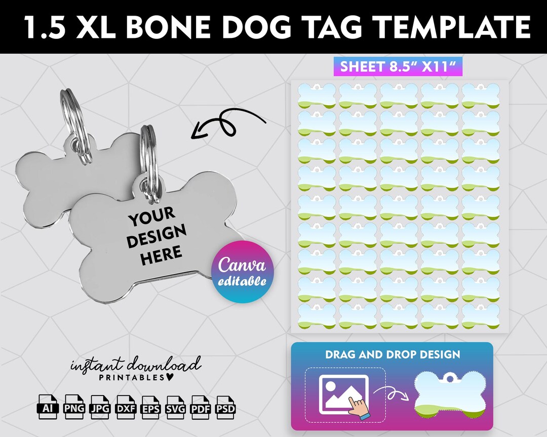 Dog Tag Template, Bone Tag Template, 1.5 Inch Dog Tag, Bone Tag Svg ...